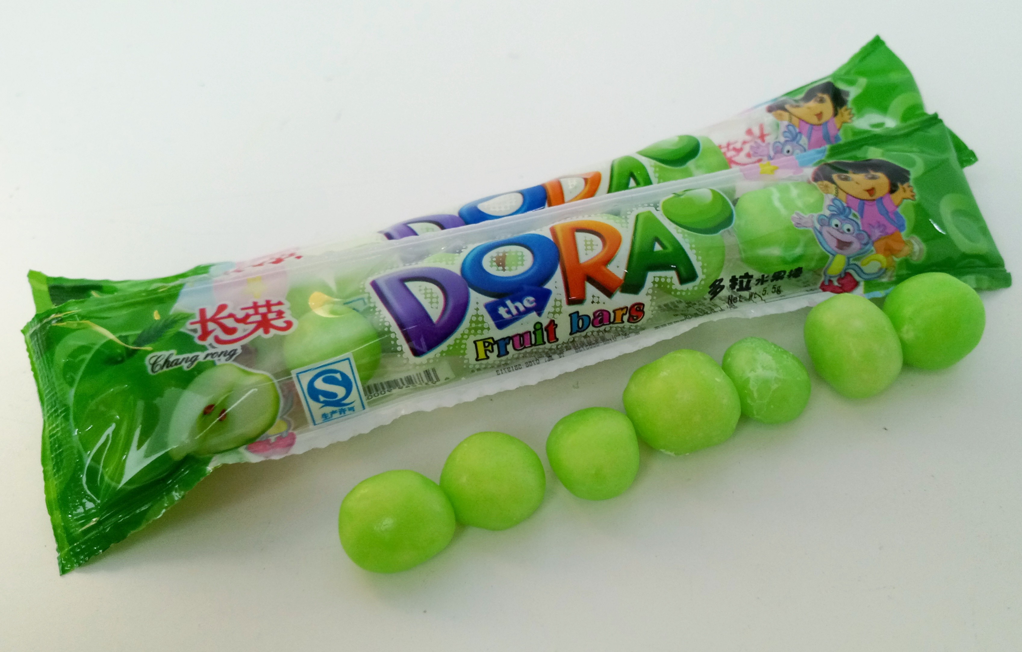 Chicle verde del chicle de globo, Dora Multi Fruit Flavor Bar en bolsos